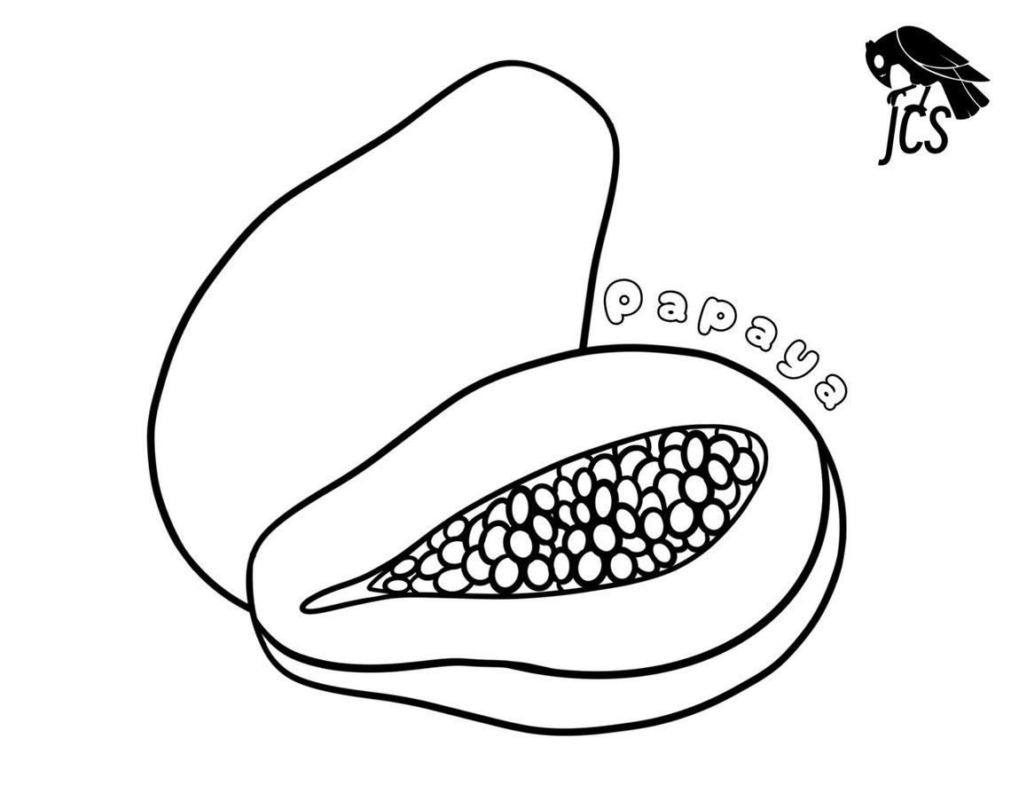 Papaya Fruit Coloring Page for Kids and Adults Simple Easy Food ...