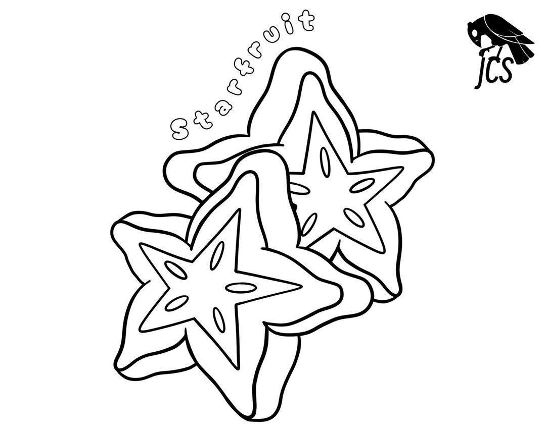 Starfruit Coloring Page for Kids and Adults Simple Easy Food ...
