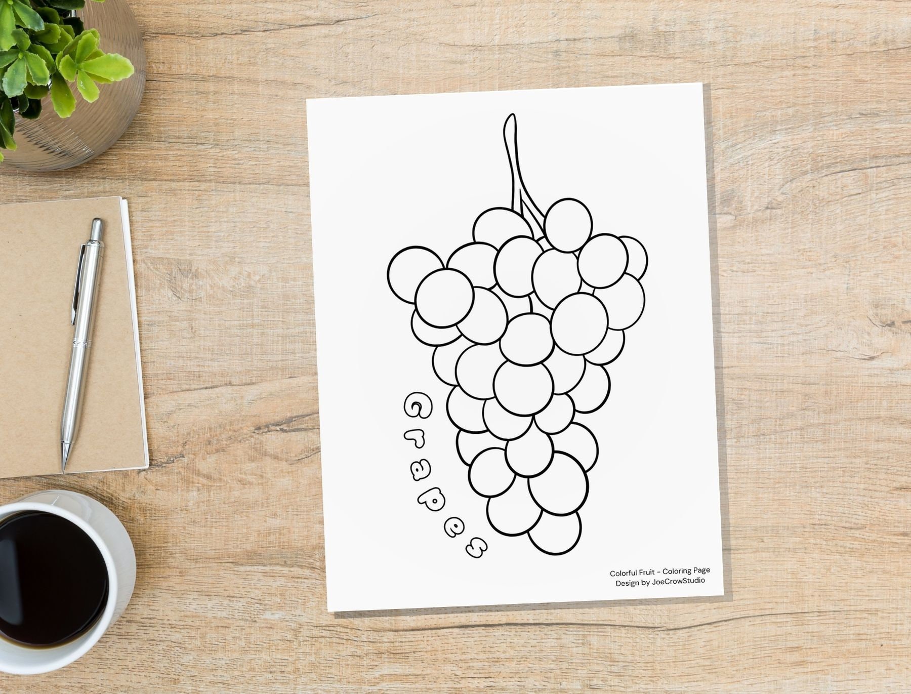 Grapes Fruit Coloring Page for Kids and Adults Simple Easy Food ...