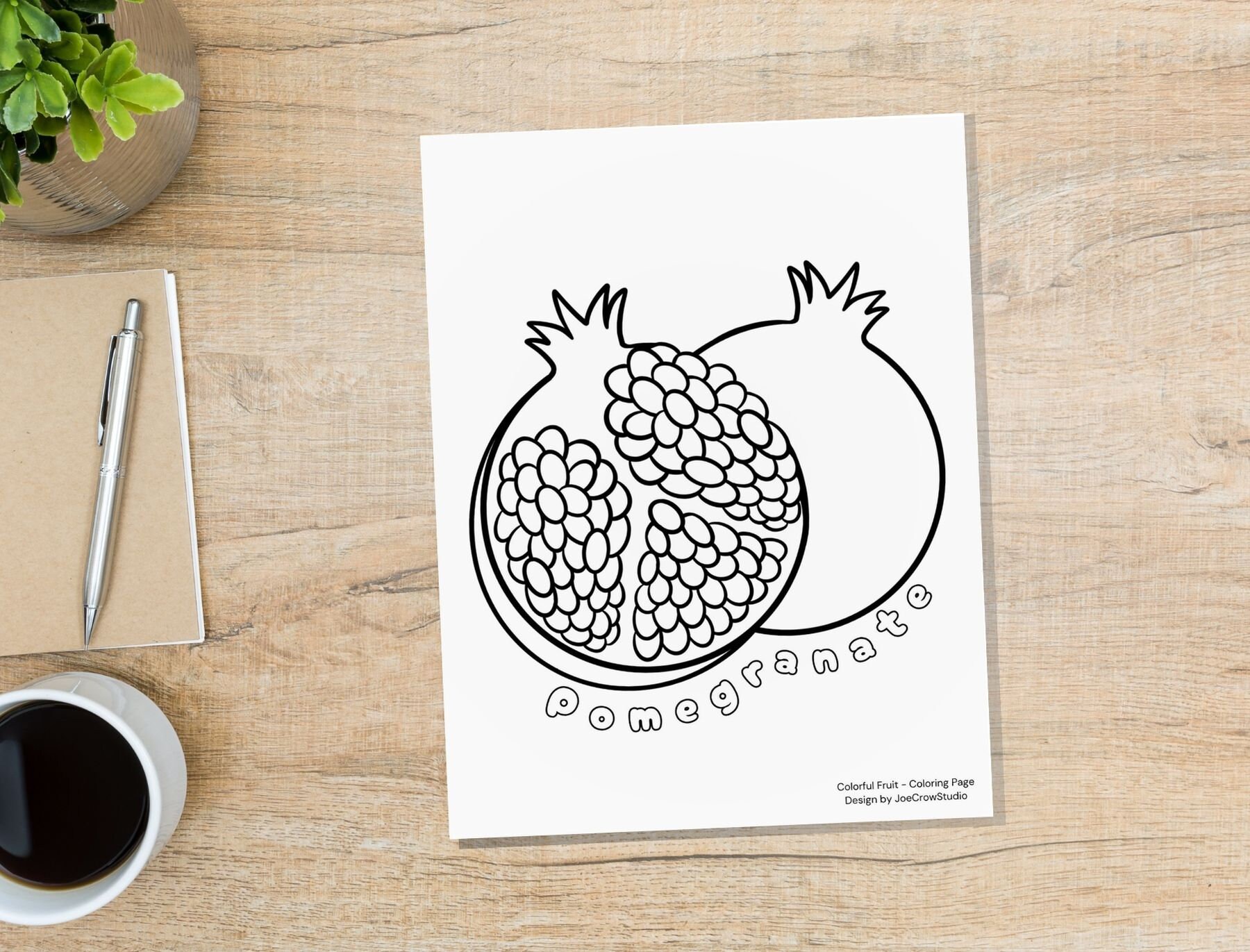 Pomegranate Fruit Coloring Page for Kids and Adults Simple Easy Food ...