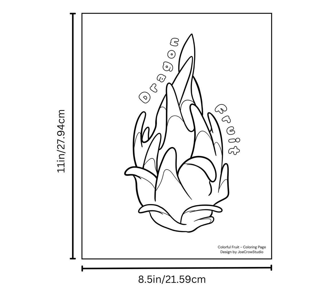 Dragon Fruit Coloring Page for Kids and Adults Simple Easy Food ...