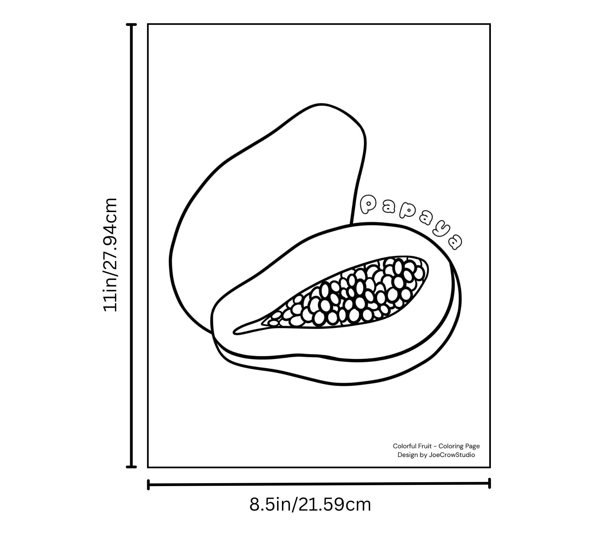 Papaya Fruit Coloring Page for Kids and Adults Simple Easy Food ...