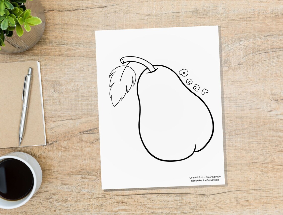 Pear Fruit Coloring Page for Kids and Adults Simple Easy Food ...