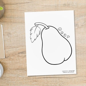 Pear Fruit Coloring Page for Kids and Adults Simple Easy Food ...