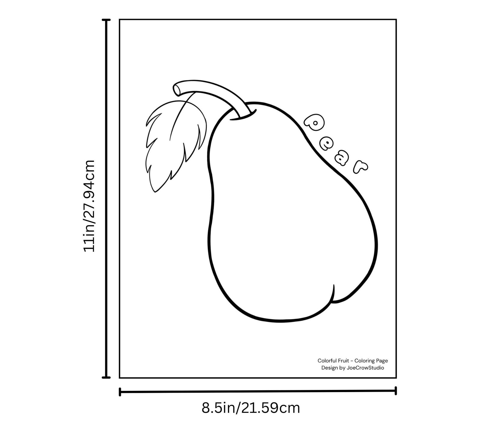 Pear Fruit Coloring Page for Kids and Adults Simple Easy Food ...
