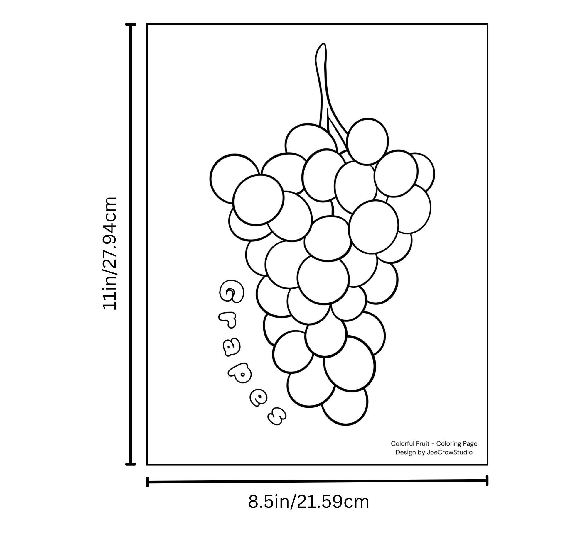 Grapes Fruit Coloring Page for Kids and Adults Simple Easy Food ...