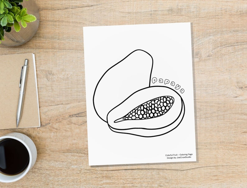 Papaya Fruit Coloring Page for Kids and Adults Simple Easy Food ...