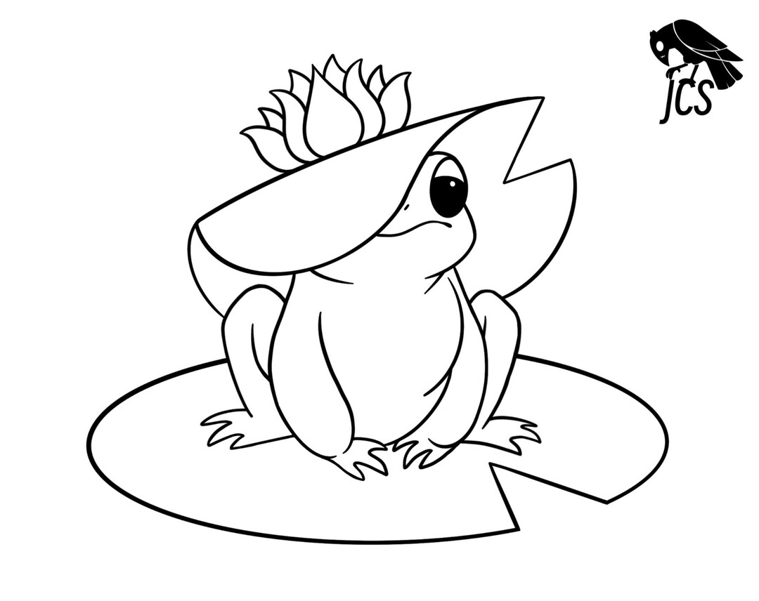 Lily Pad Hat Coloring Page Frog Drawing for Kids and Adults PDF Instant ...