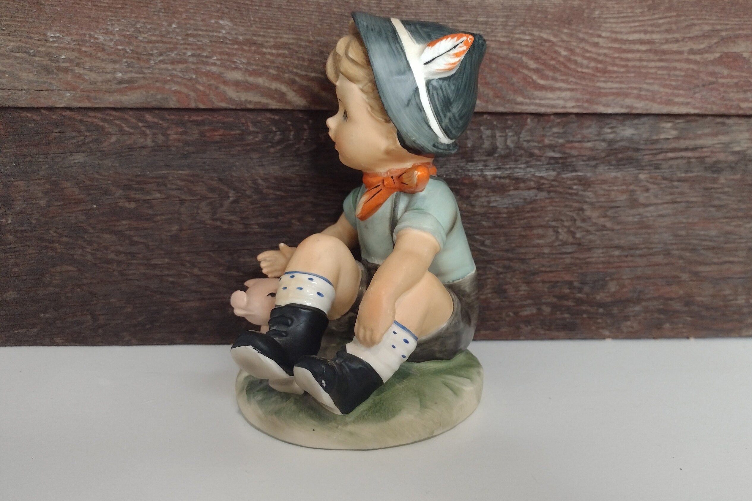 Vintage Lugene Porcelain Figurine of Boy With Baby Pig. - Etsy