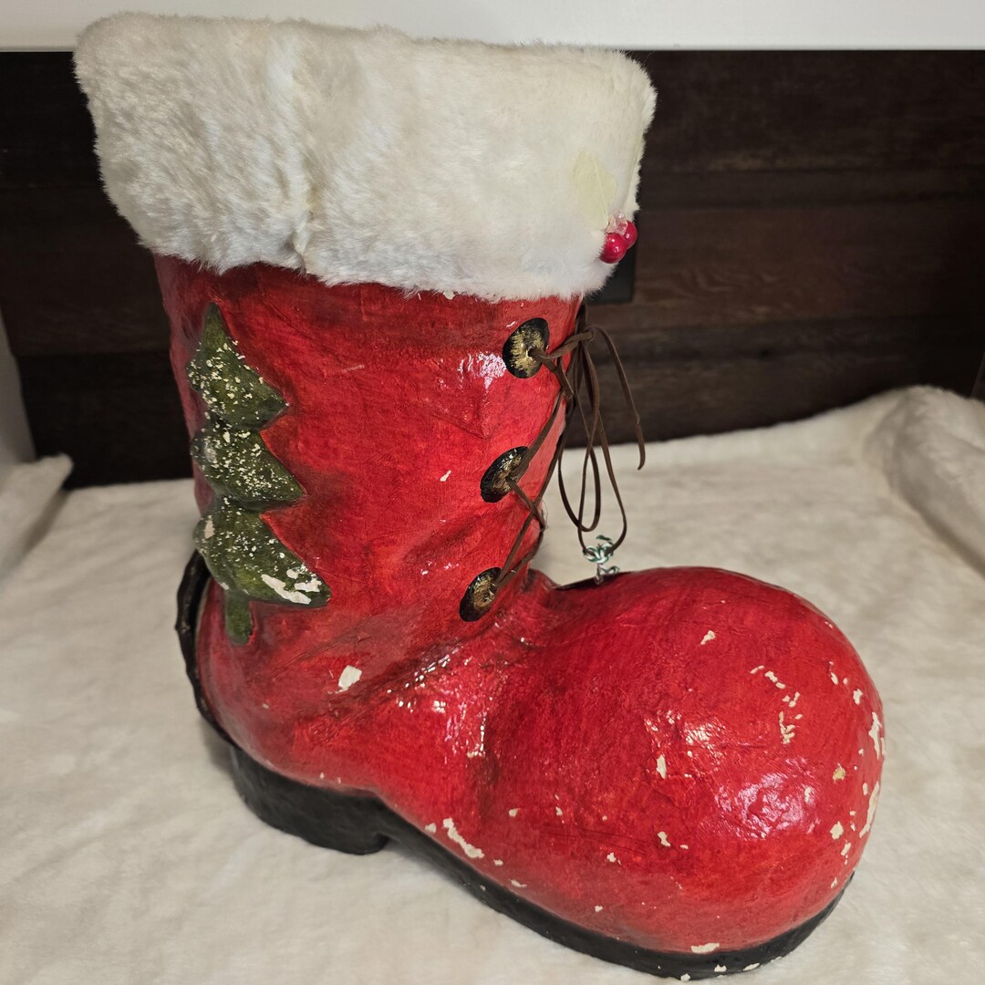 Red Christmas Santa Paper Mache Boot - Etsy