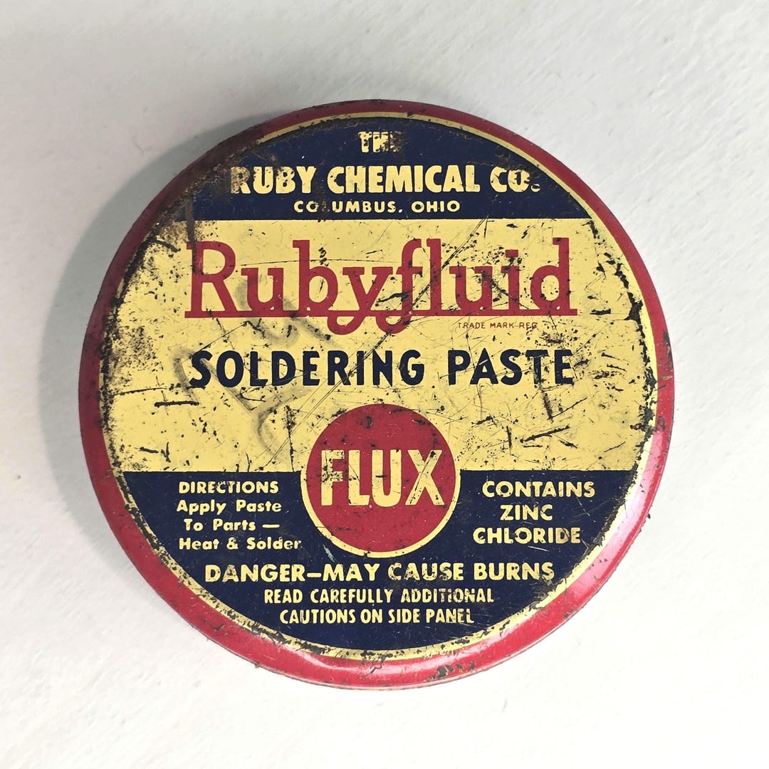 Vintage Rubyfluid Soldering Paste Tin – Ruby Chemical Co., Columbus, OH ...