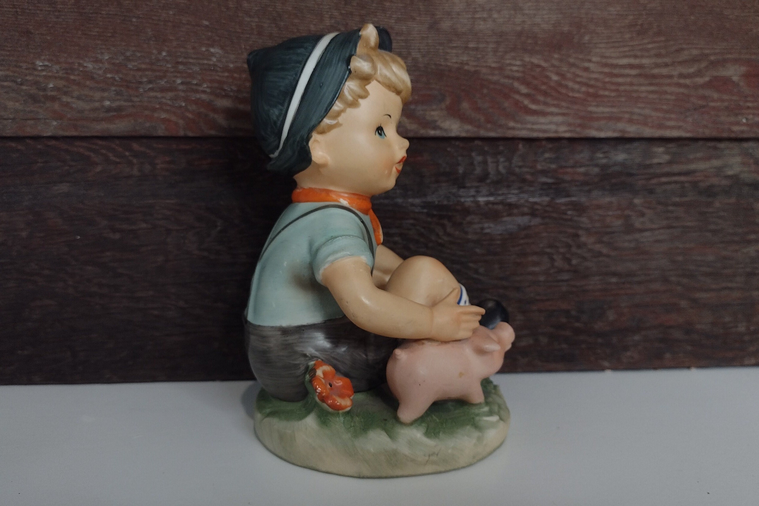 Vintage Lugene Porcelain Figurine of Boy With Baby Pig. - Etsy