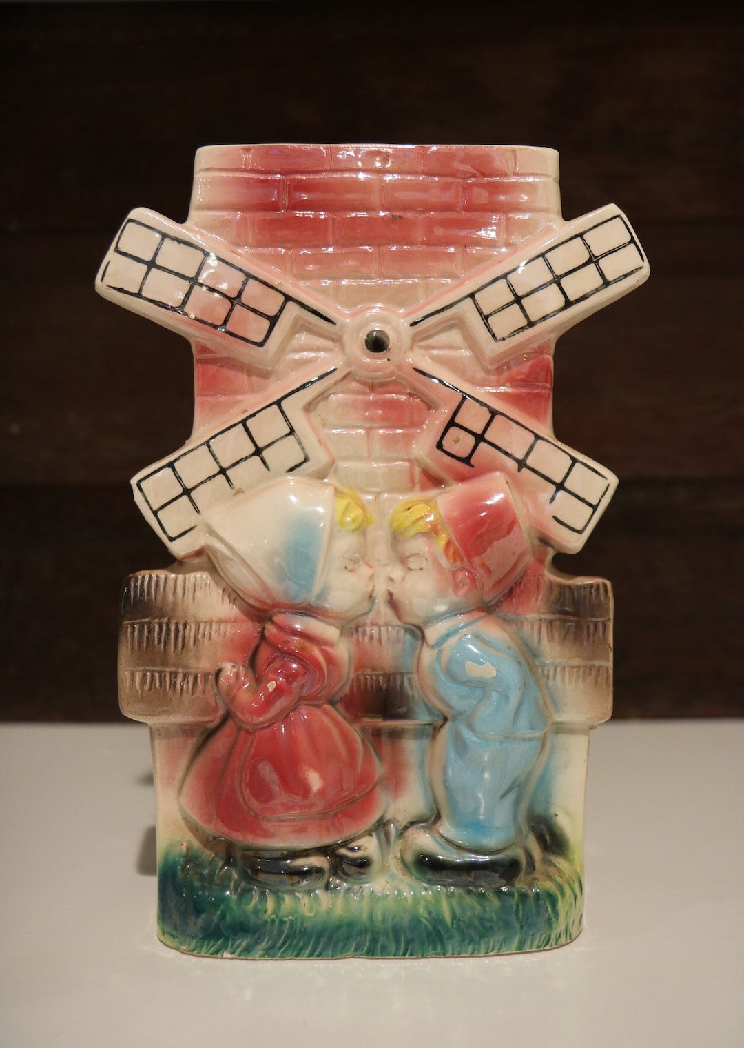Vintage Hand-painted Dutch Windmill Vase With Kissing Boy and Girl - 9 ...