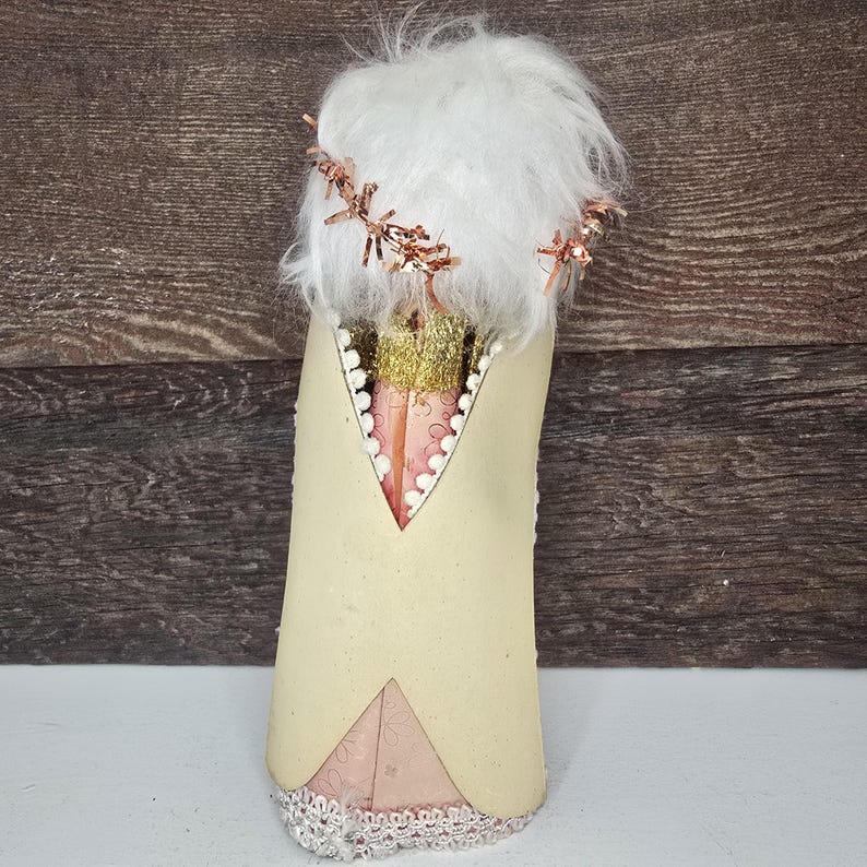 Vintage MCM Paper Angel Tree Topper, Pink Dress, Gold Glitter Collar ...