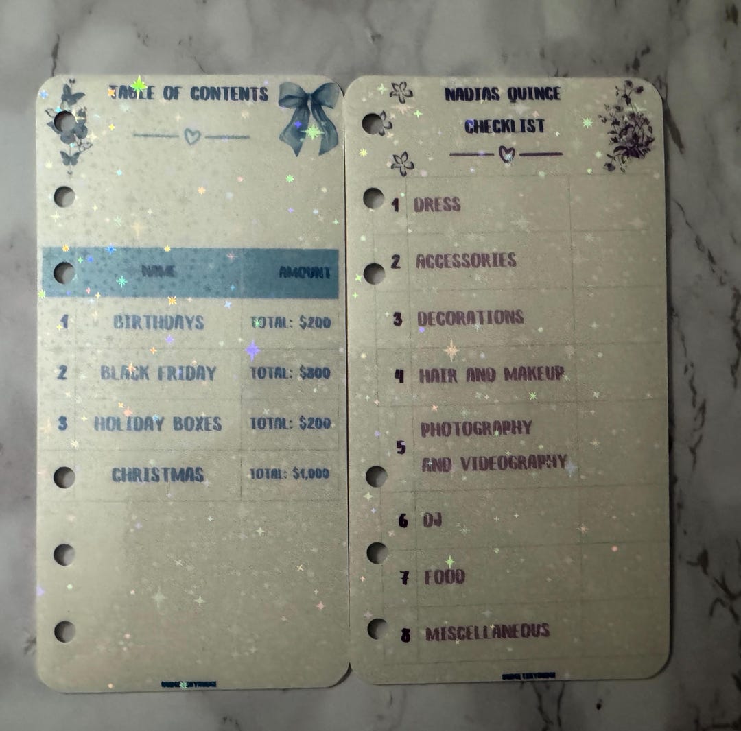 A6 Table of Contents - Etsy