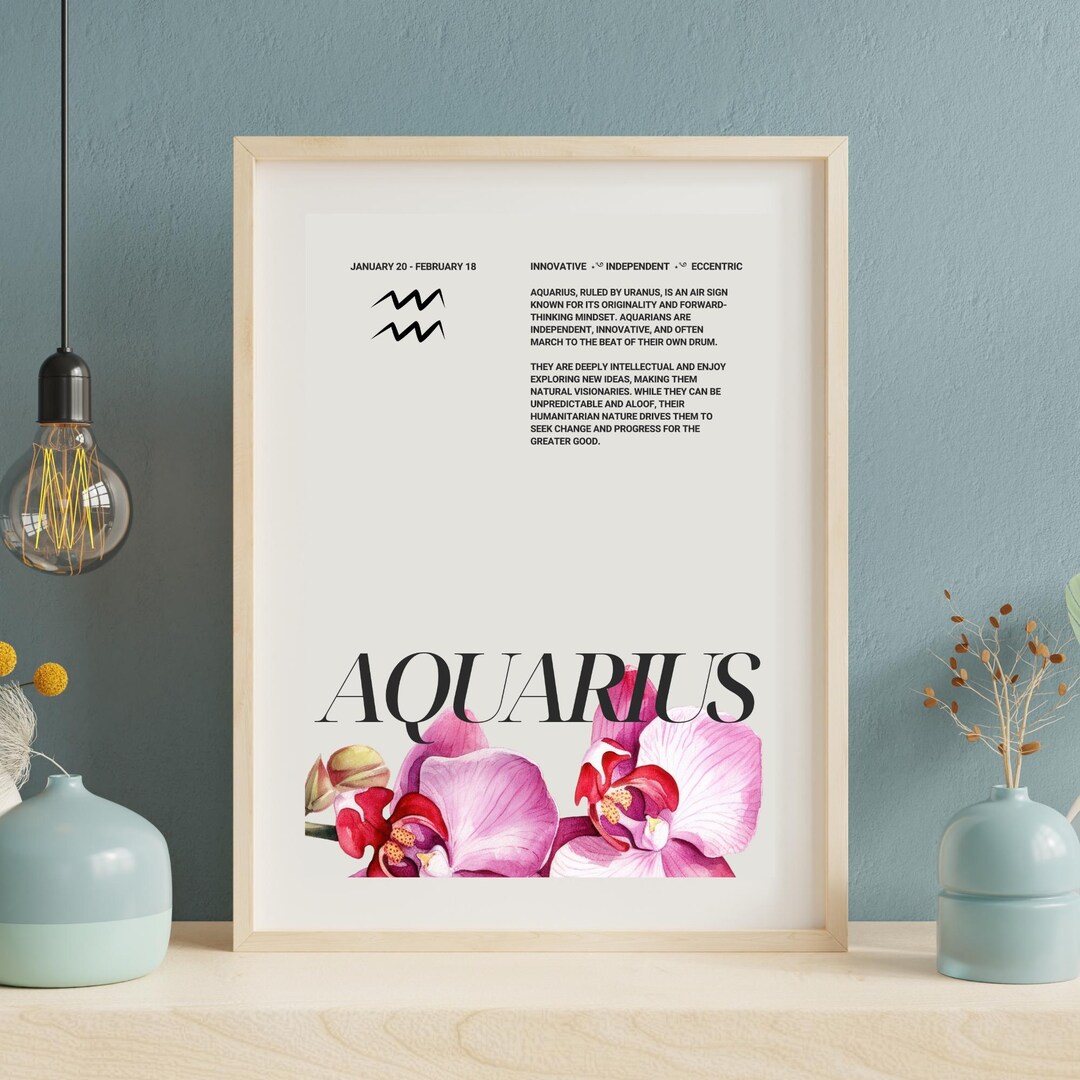 AQUARIUS Flower PRINT, Zodiac Print, Digital Art,digital Print, Zodiac ...