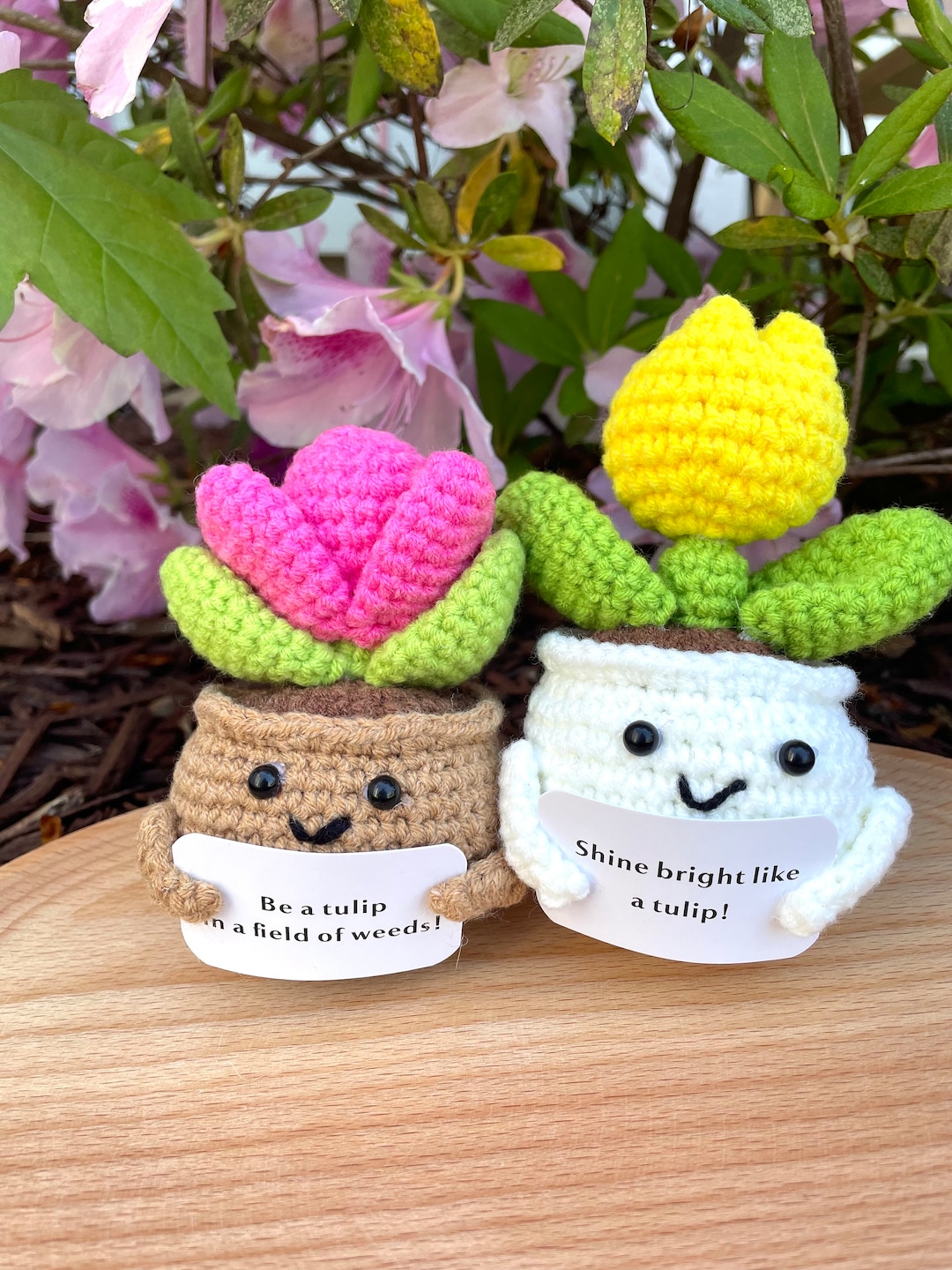 Crochet Emotional Support Tulips, Cute Crochet Tulip Potted Plant ...