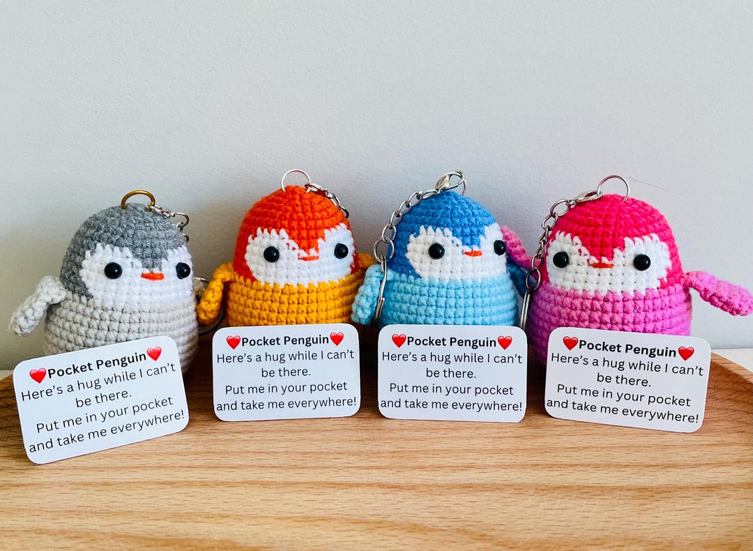 Crochet Penguin Pocket Hug: Emotional Support Keychain - Etsy