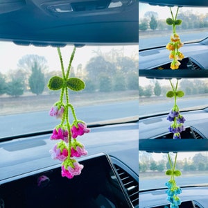 Crochet Lily of the Valley Car Hanging Plant, Rearview Mirror Decor ...