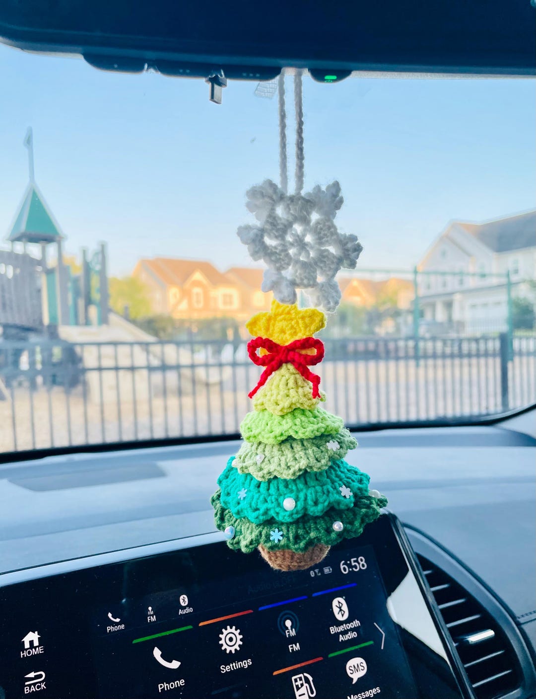 Crochet Christmas Tree Car Hanging: Holiday Rearview Mirror Decor - Etsy