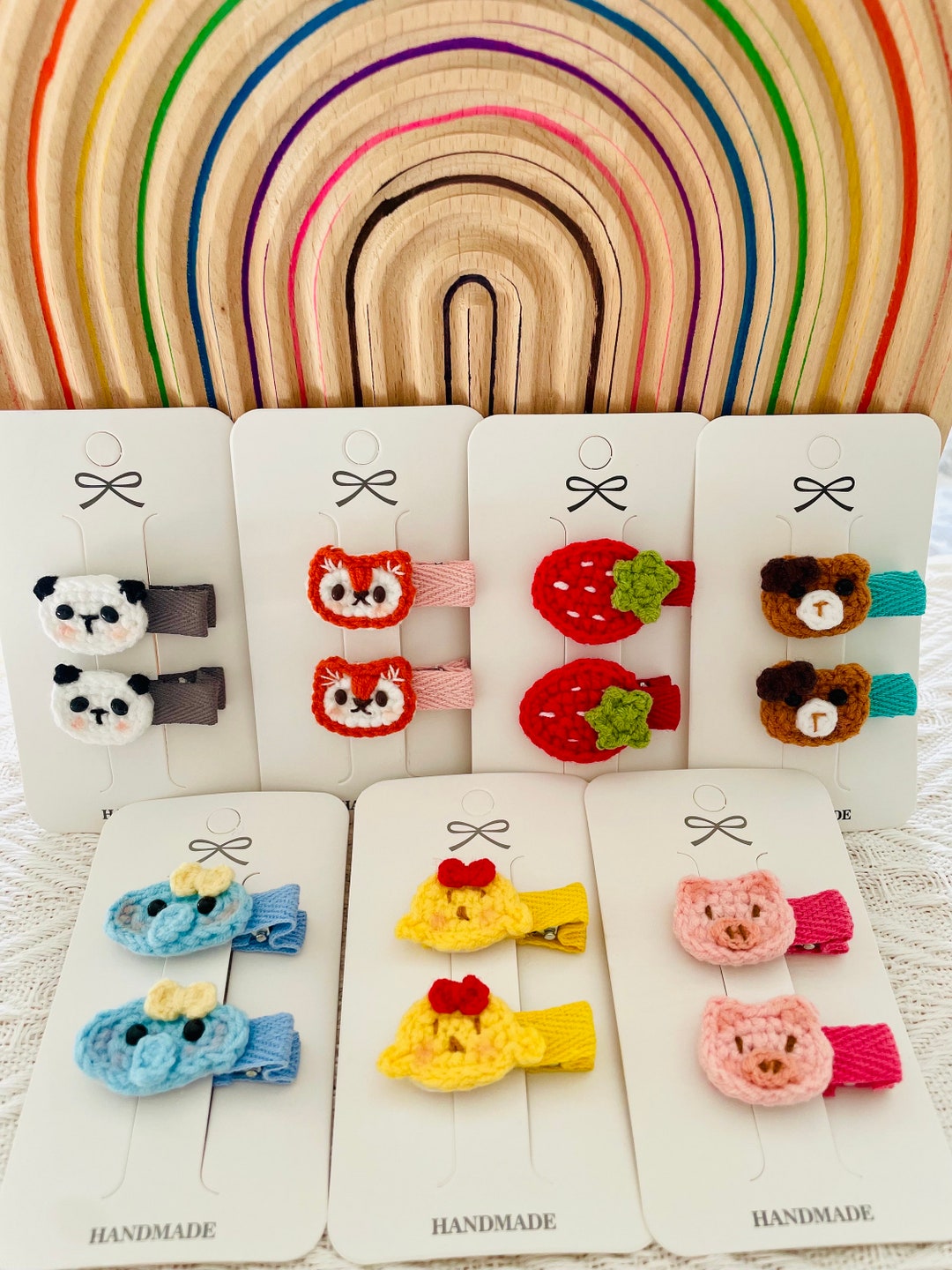Crochet Animal Hair Clip Set: Handmade Cotton Baby Hairpins - Etsy