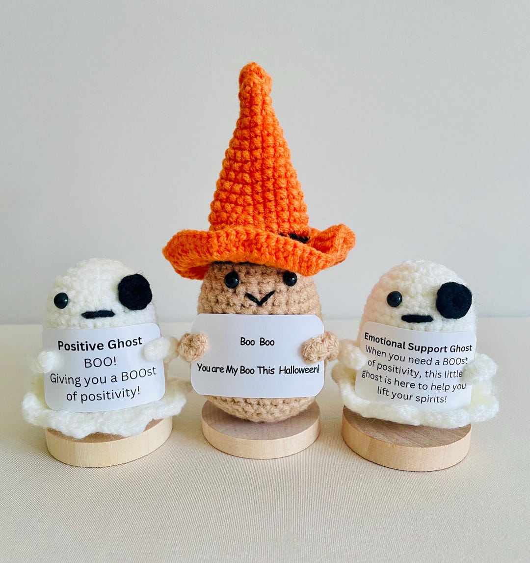 Crochet Inspirational Halloween Ghost Decor Dolls: Spooky Positive Desk ...