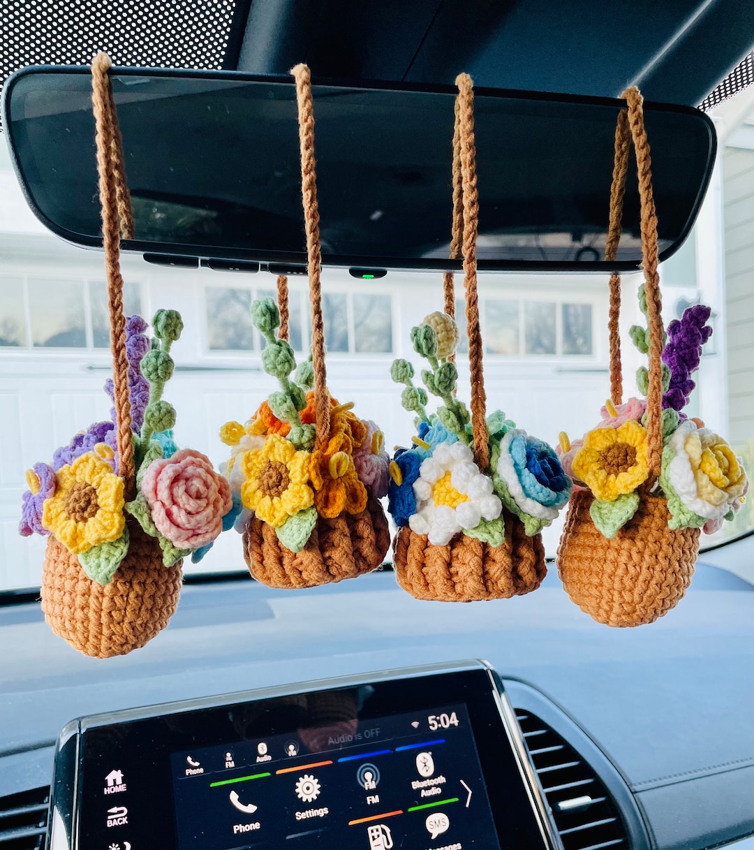 Crochet Flower Car Hanging Plant: Handmade Rearview Mirror Decoration ...