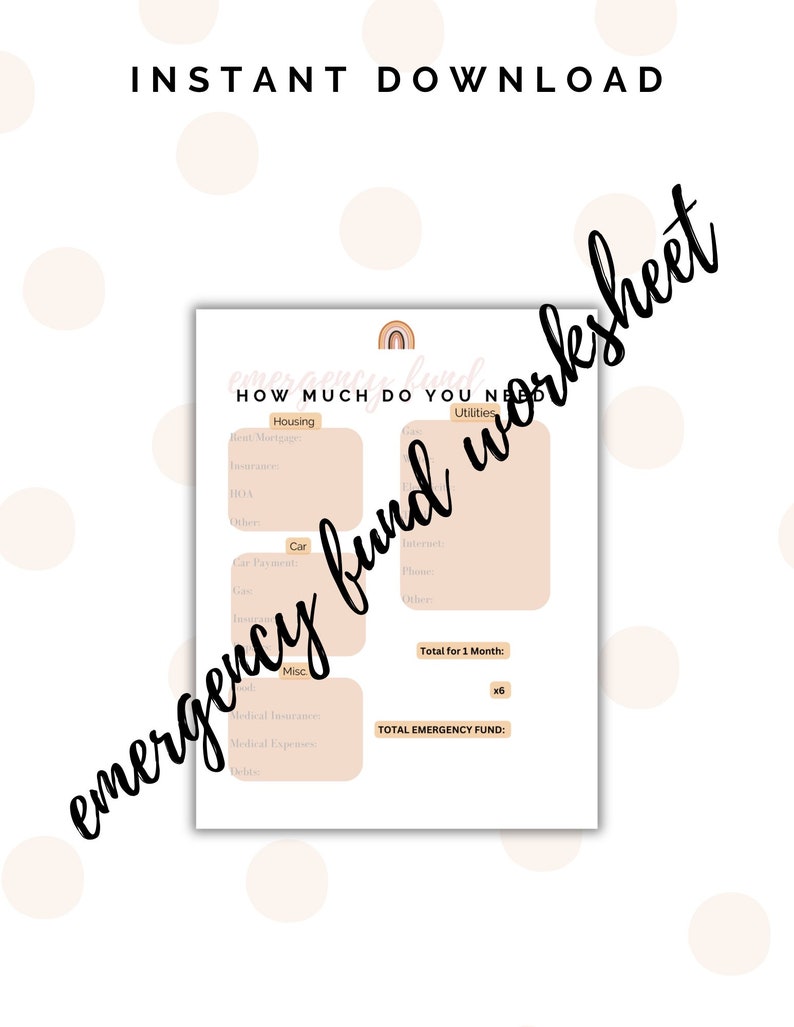 Printable Emergency Fund Worksheet - Etsy