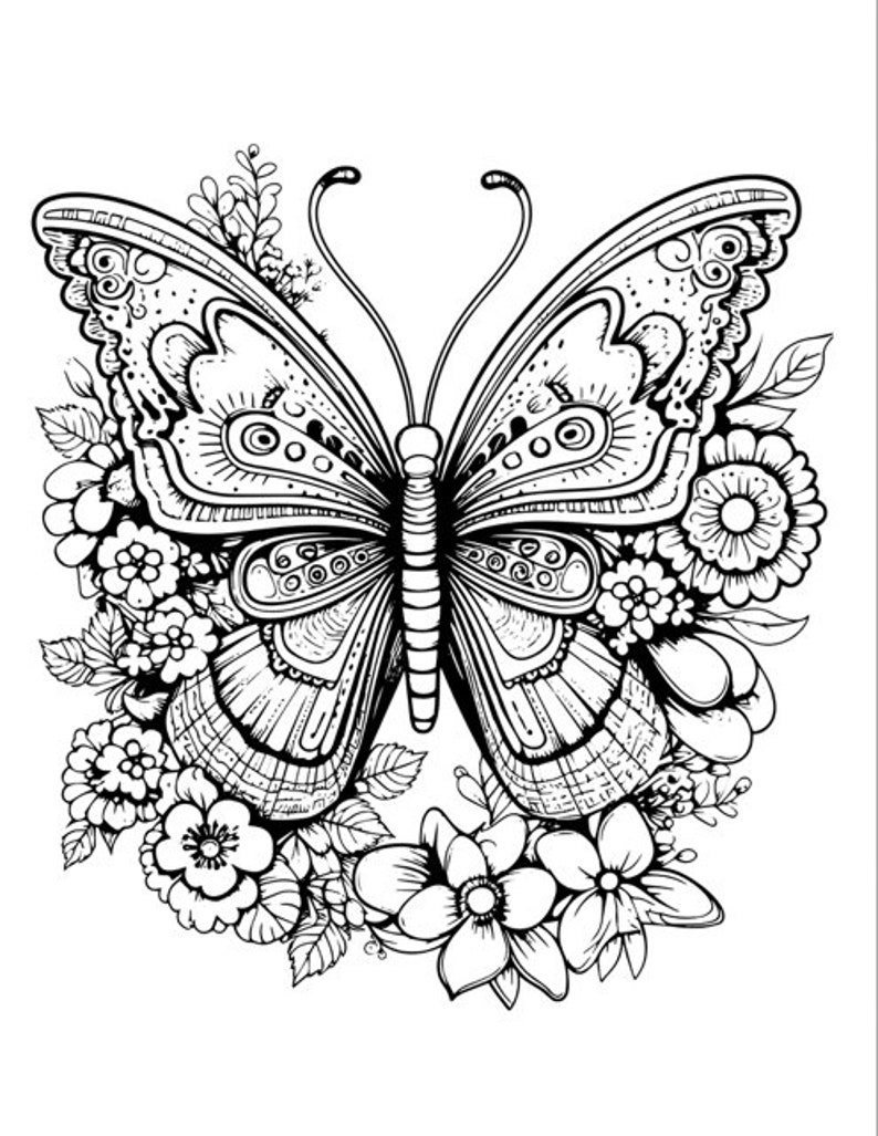 Animal and Flowers Coloring Pages - Etsy