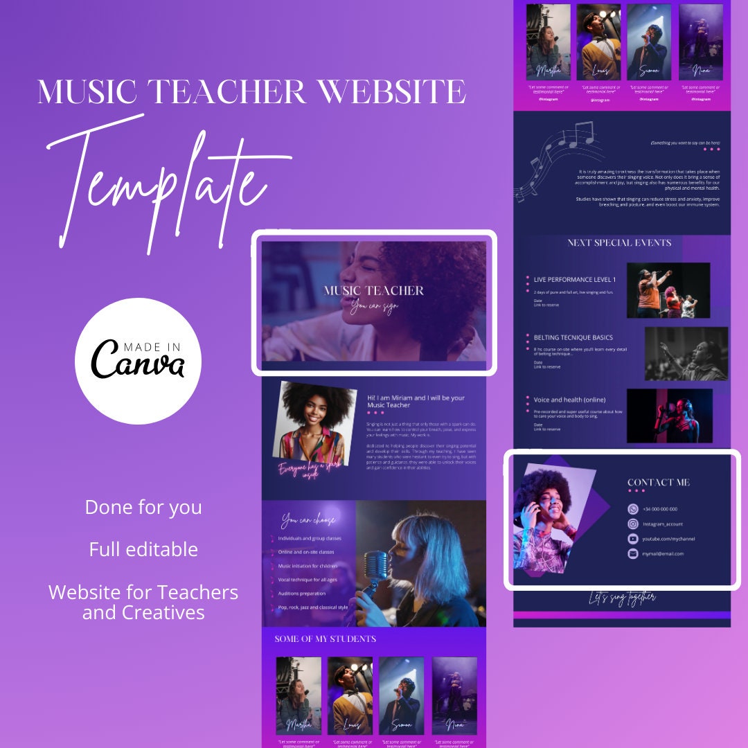 Music Teacher Website Canva Template. Website for Entrepreneurs ...
