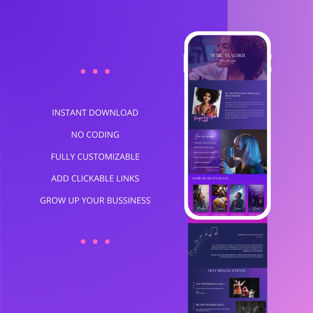 Music Teacher Website Canva Template. Website for Entrepreneurs ...