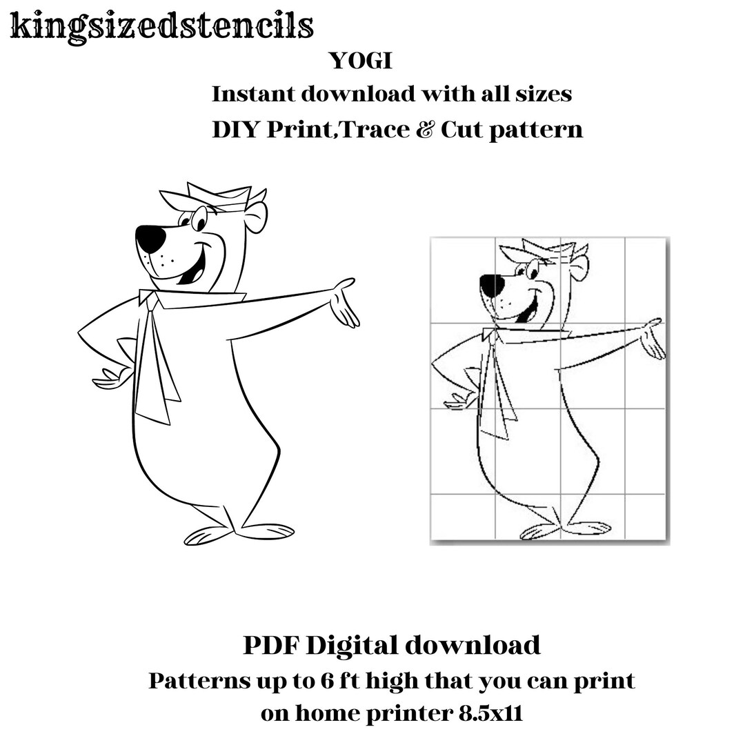 3ft to 6ft Yogi Bear, Silhouette Stencil Template Bundle , Printable ...