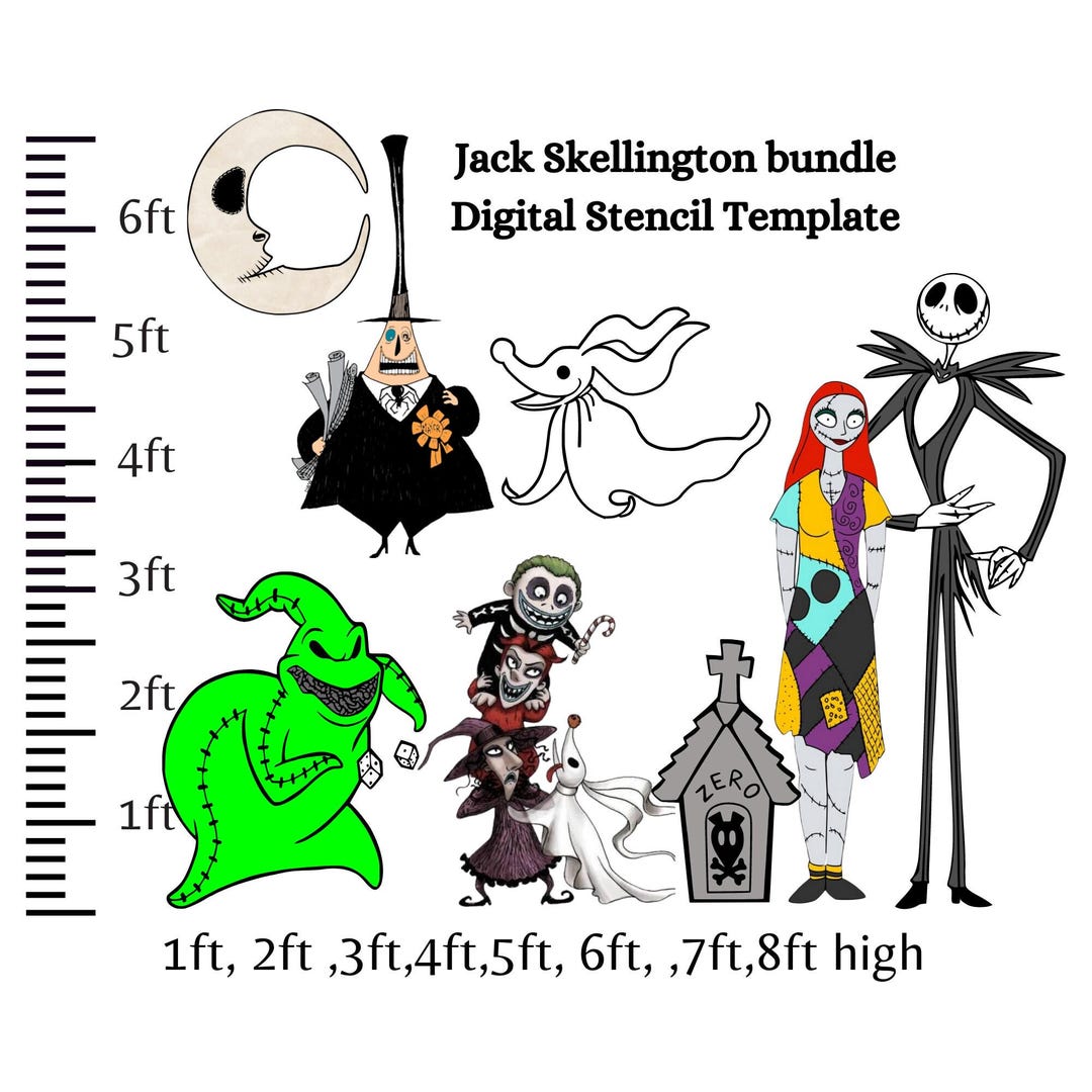 8ft High Jack Skellington Bundle Digital Silhouette Stencil Template ...