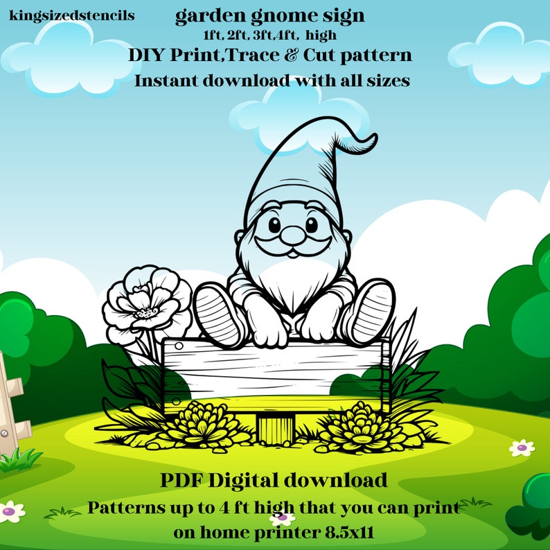 1 to 4ft Garden Gnome Sign ,yard Art ,garden Decor, Fence Decal, Shadow ...