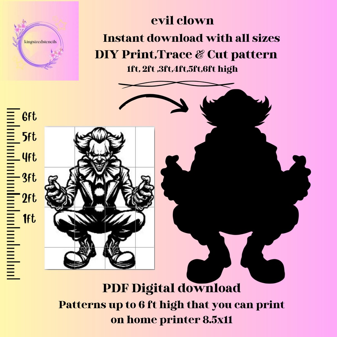 1 to 6ft High Evil Clown, Halloween, Party, Decoration, Yard Art, DIY ...