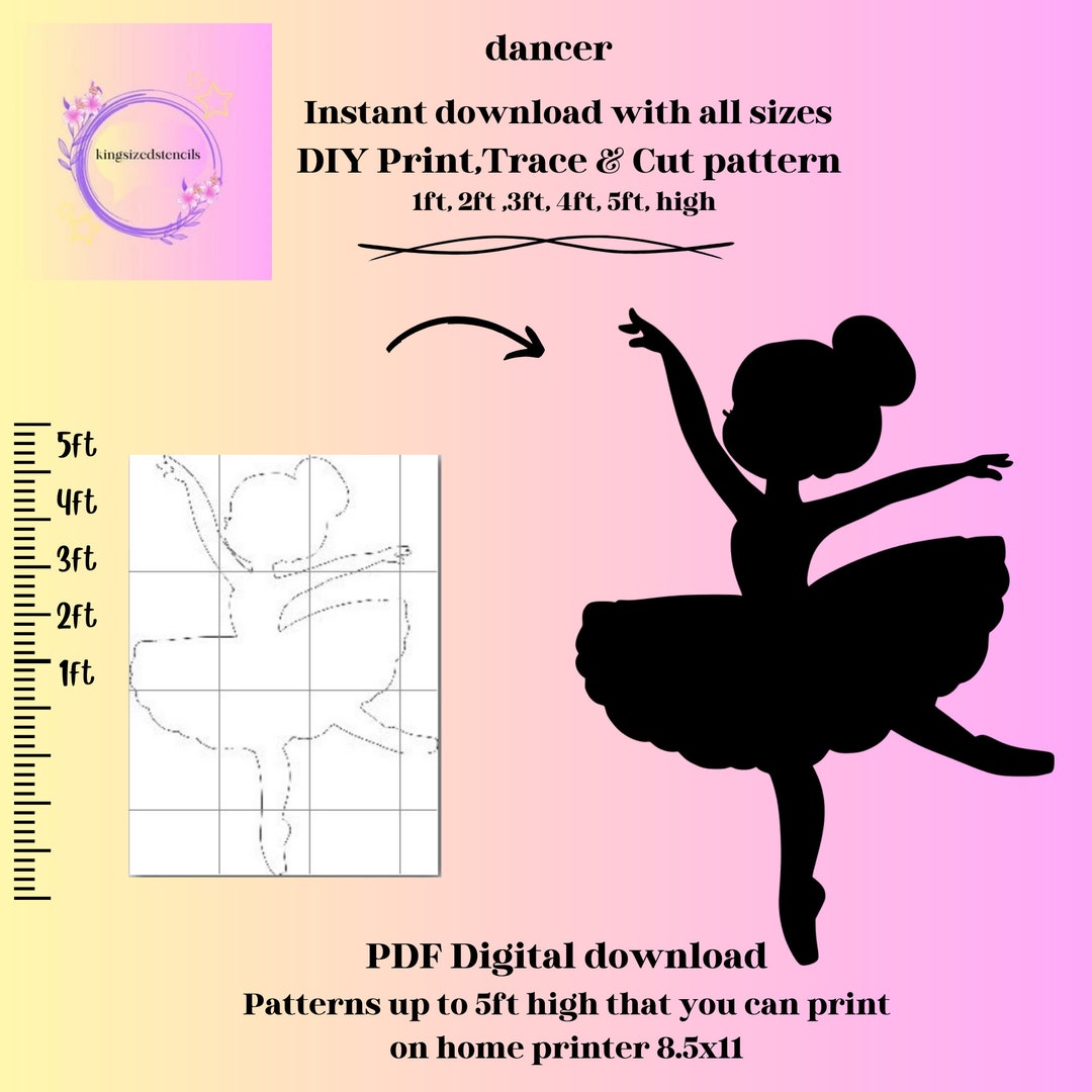 1 to 5ft Dancer, Decal, Party Backdrop, DIY, Decor, Yard Art, Ballerina ...