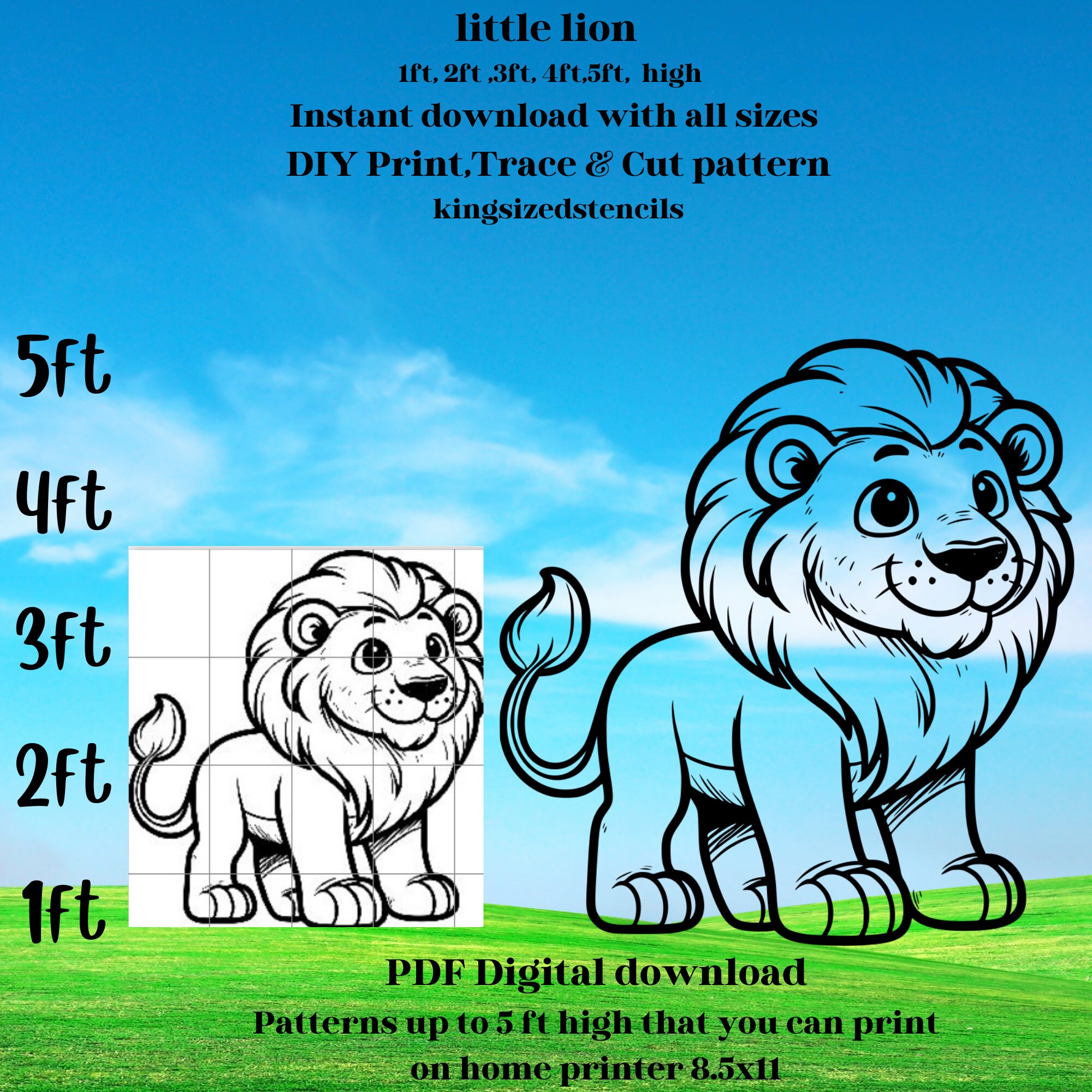 1 to 5ft Lion , Decal, DIY, Backdrop, Animal Yard Art, Wall Decor, Nursery Decor, Silhouette ...