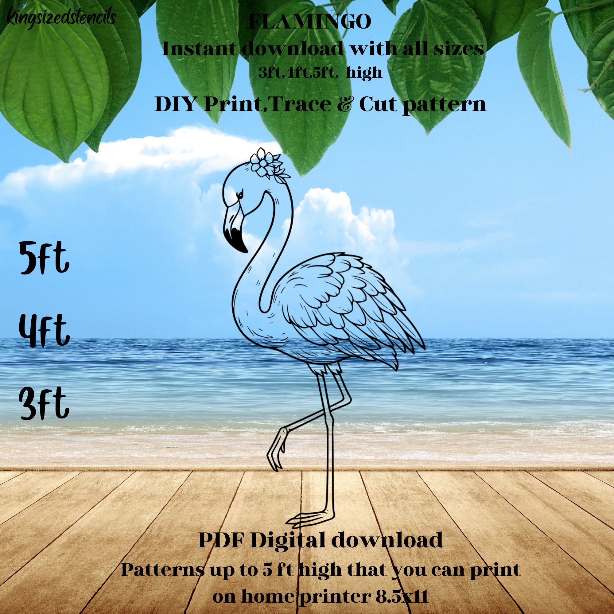 3 to 5ft Flamingo ,decal, DIY, Backdrop, Yard Art, Wall Decor, Decal ...