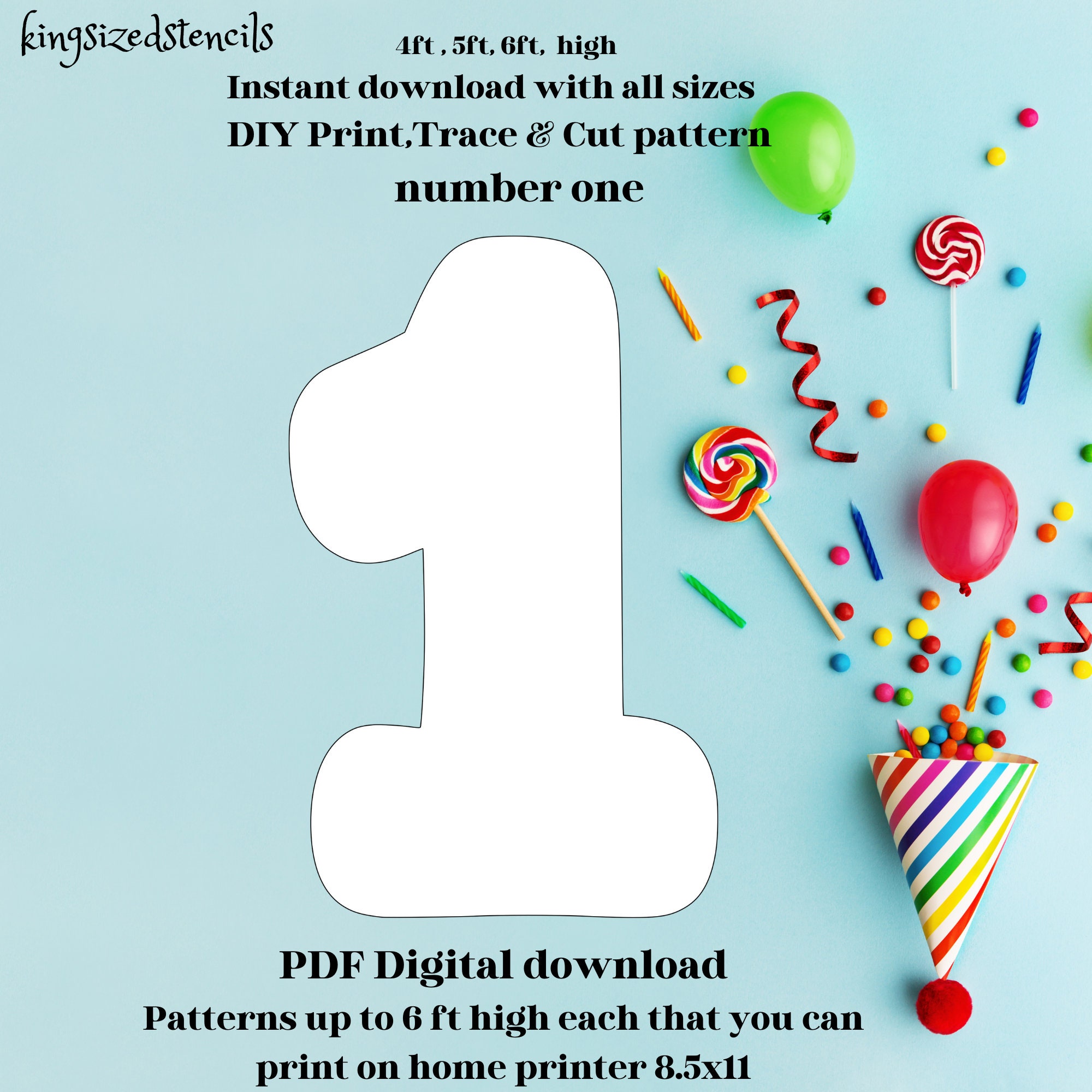 4 to 6ft Number One , Decal, DIY, Backdrop, Yard Art, First Birthday ...