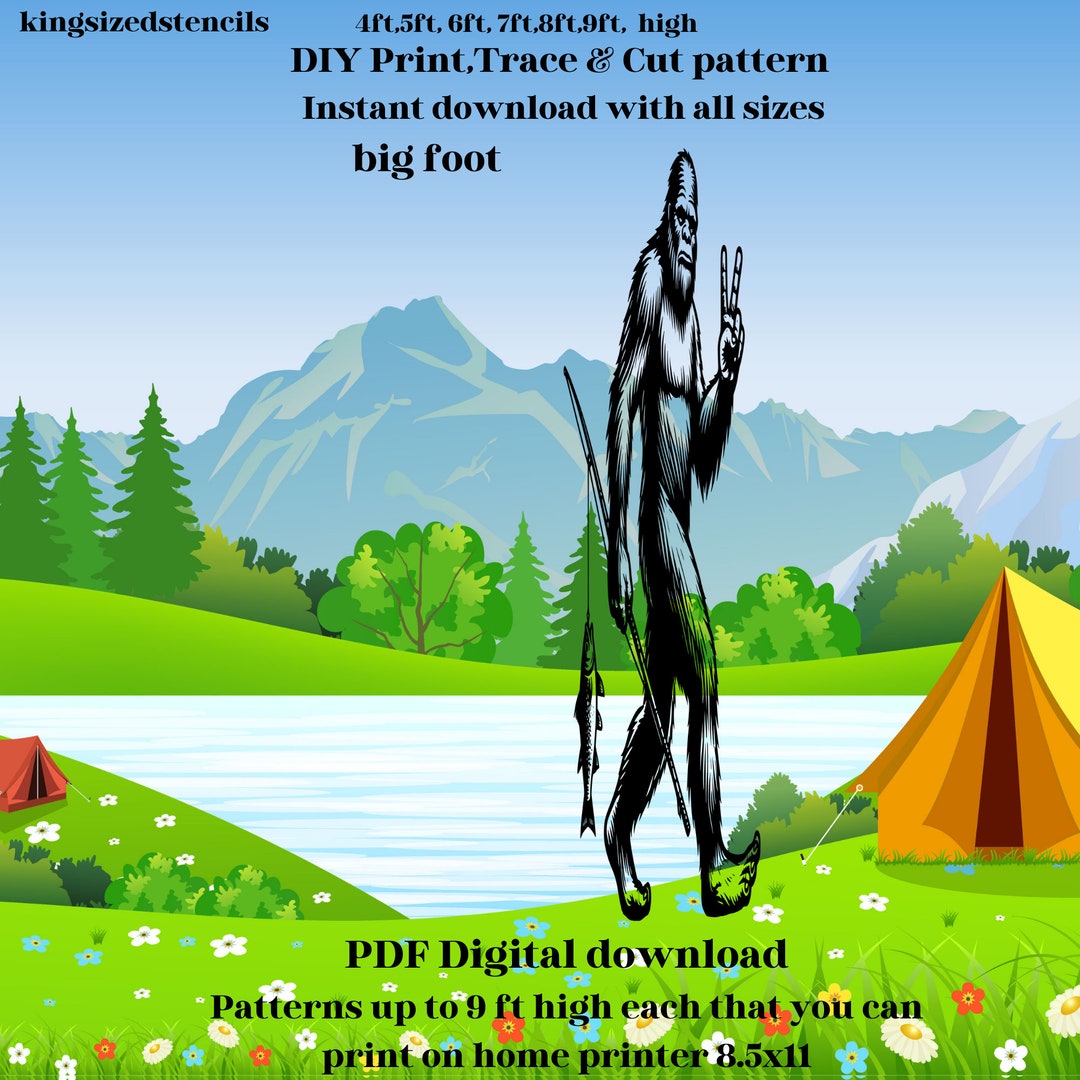 4ft to 9ft Bigfoot Fishing Pole ,decal,backdrop, Yard Art, Wall Decor ...