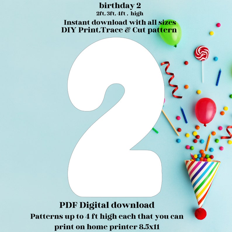 2ft to 4ft Number Two , Decor , Birthday, Yard Art, Craft, DIY Party ...