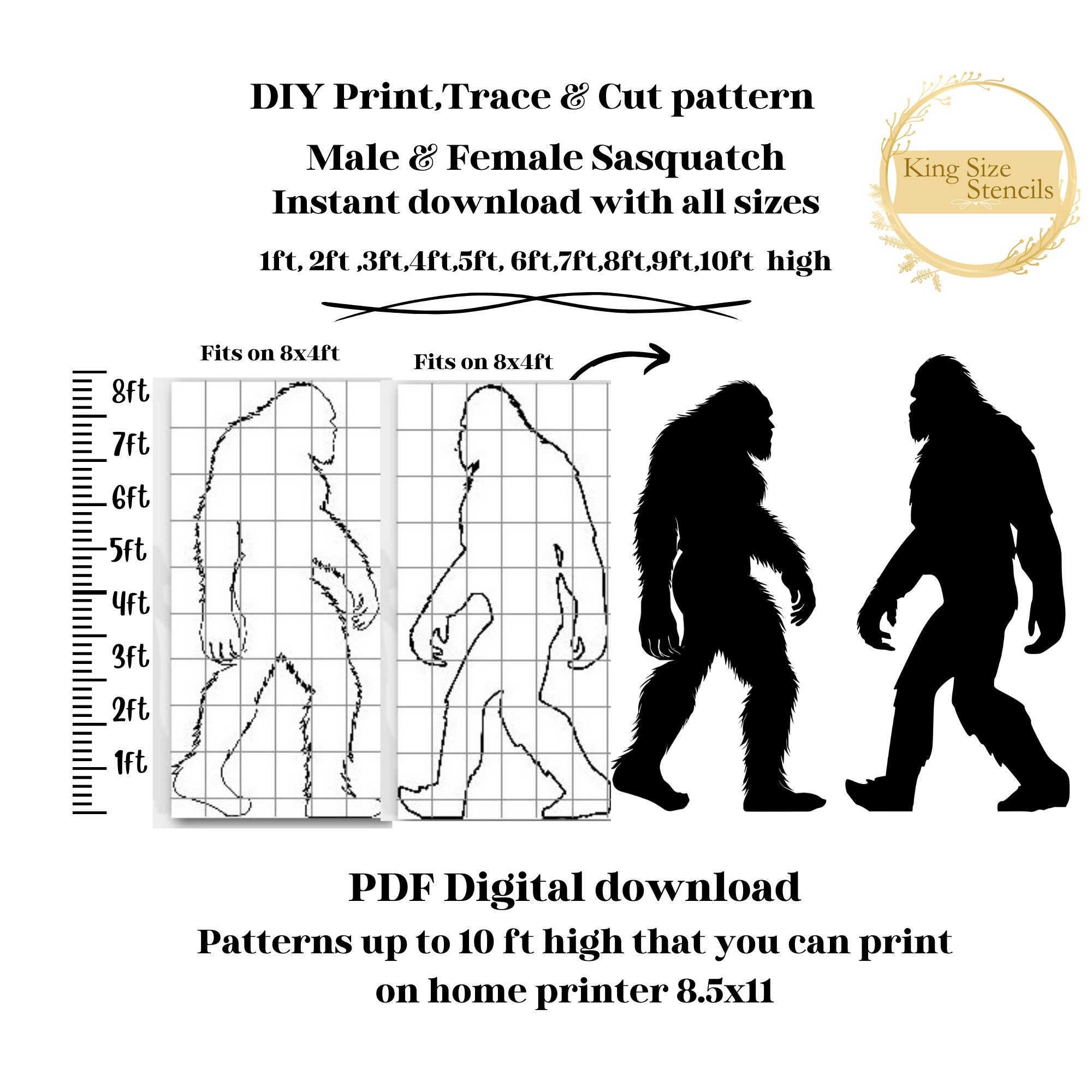 7ft 8ft 10ft Life Sizebundle Bigfoot Pattern Sasquatch Silhouette ...