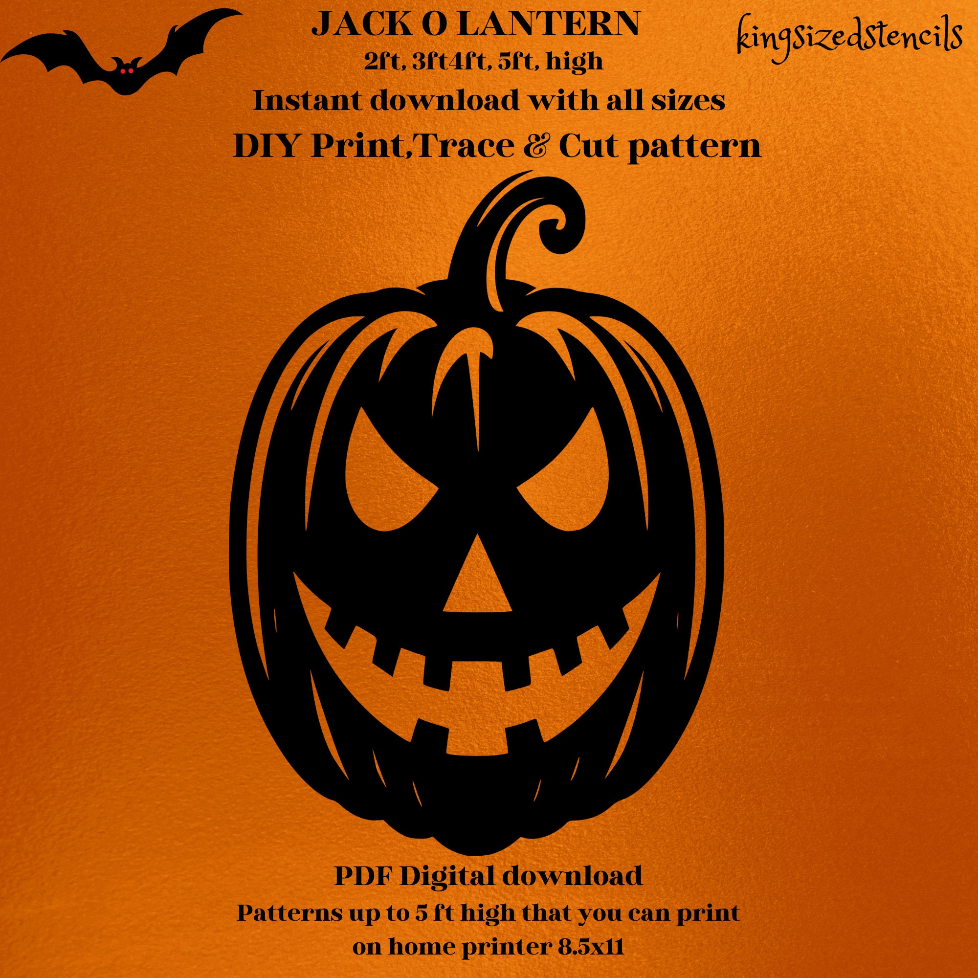 2 Ft to 5ft High Jack O Lantern , Halloween , Backdrop, Yard Art, Craft ...