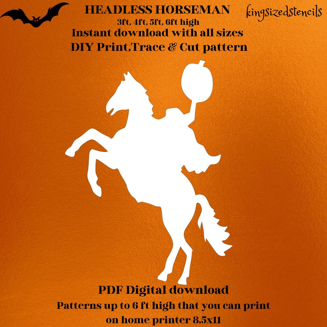 3ft to 6ft High Headless Horseman, Decal, Backdrop, Decor, Halloween ...
