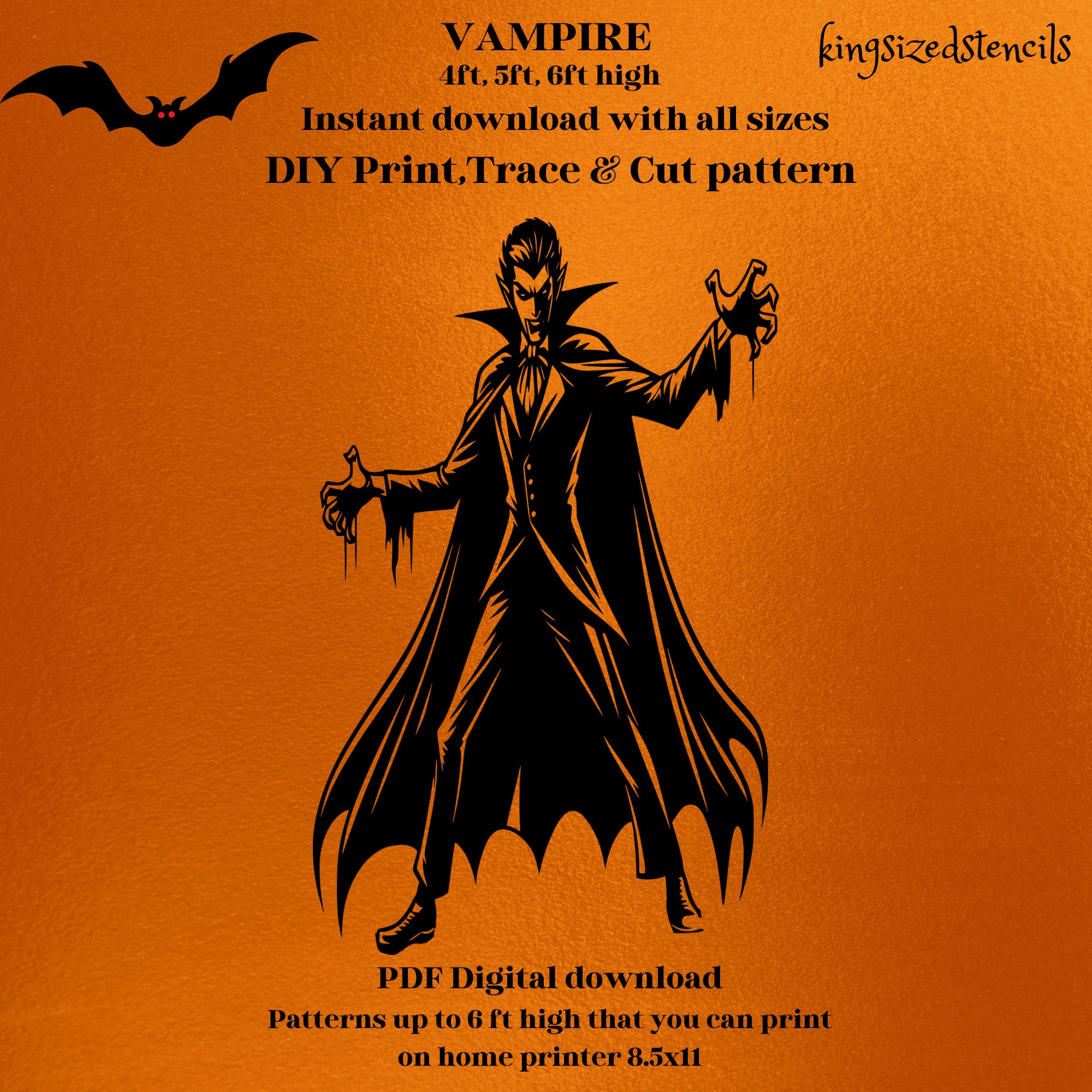 4 to 6ft Vampire ,yard Art ,garden Decor, DIY , Shadow Art, Halloween ...