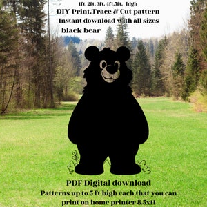 1 to 5ft High Black Bear, Party Backdrop, Decor, Yard Art, DIY, Man or Bear, Silhouette Stencil ...