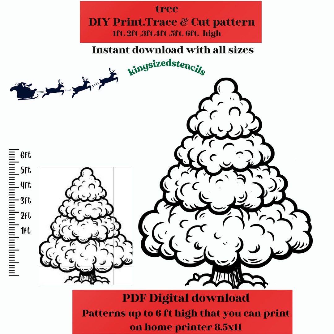 1 to 6ft High Fluffy Tree, Party Backdrop , DIY, Christmas ,misfit, Yeti, Silhouette Stencil ...