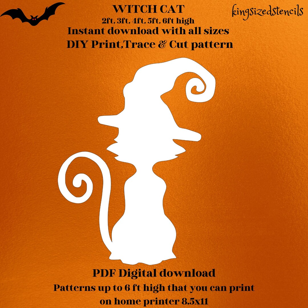 2ft to 6ft, Witch Cat ,yard Art , Party Backdrop, Decal, Decor ...