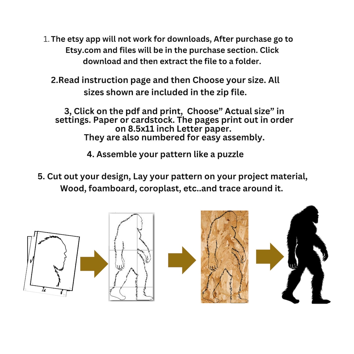 7ft 8ft 10ft Life Size Bigfoot Pattern , Yeti, Sasquatch Silhouette ...