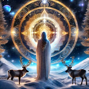 Cosmic Female Santa Spiritual Art With Reindeer Bundle - Etsy